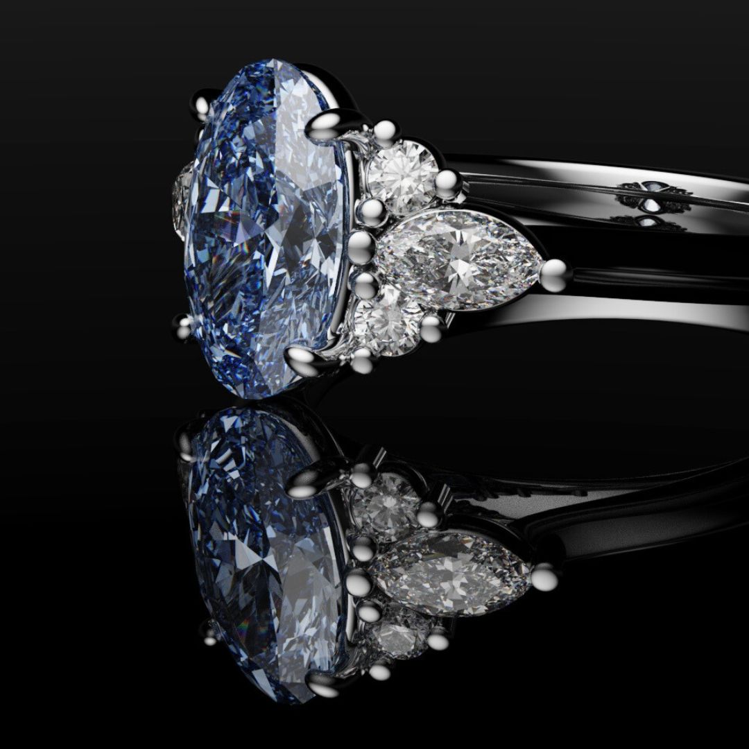 Fancy Blue Oval Diamond Engagement Ring - Hyde Park Design