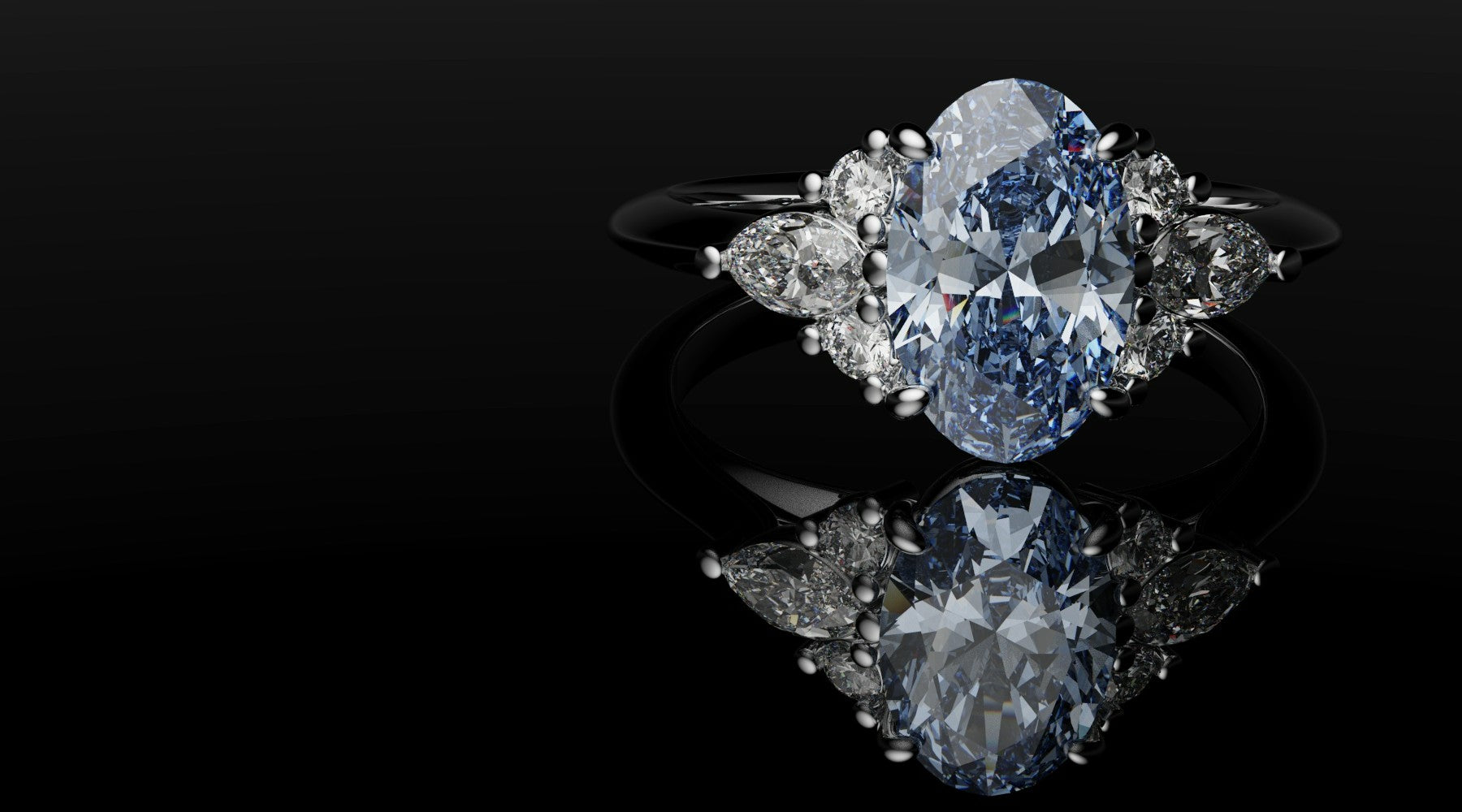 Fancy Blue Oval Diamond Engagement Ring - Hyde Park Design