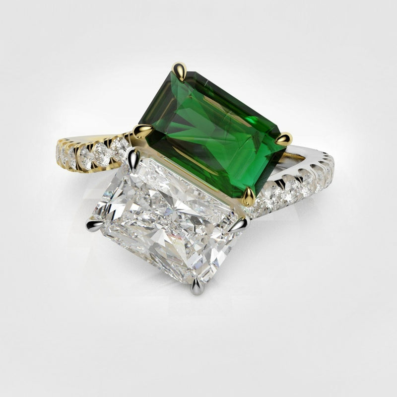 Cushion Cut Green Emerald Three Row Pavé Engagement Ring - Hyde Park Design
