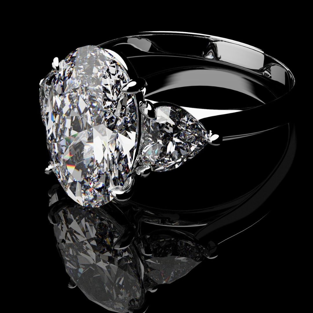 Oval and Heart Diamond Three Stone Engagement Ring - Hyde Park Design