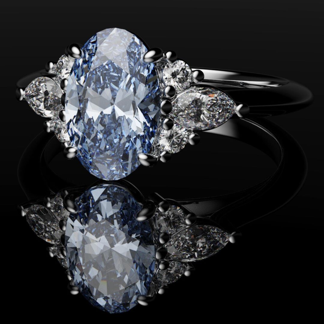 Fancy Blue Oval Diamond Engagement Ring - Hyde Park Design