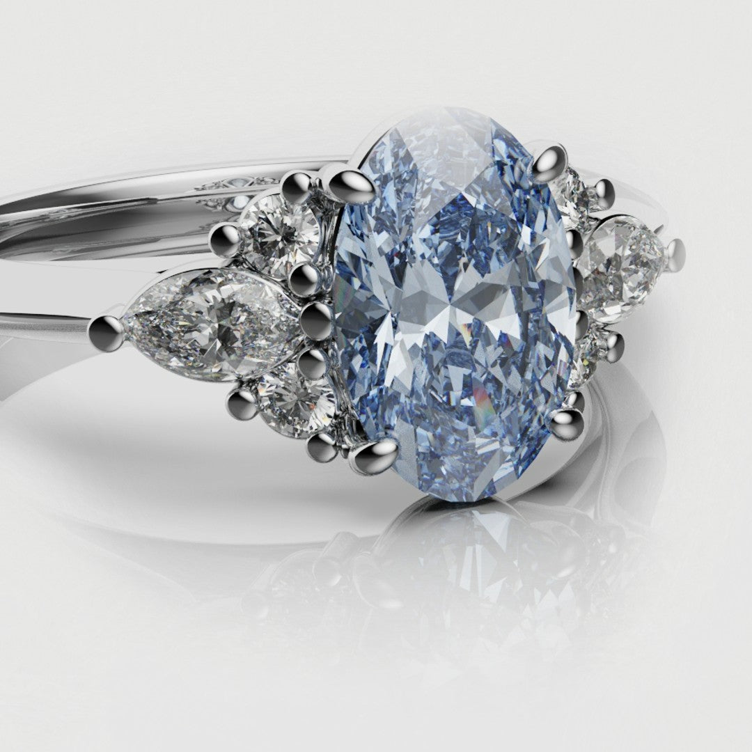Fancy Blue Oval Diamond Engagement Ring - Hyde Park Design