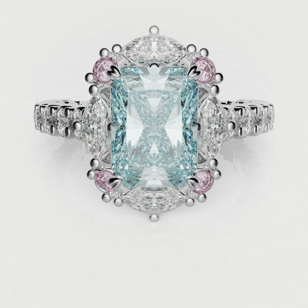 Emerald Cut Trilogy Engagement Ring With Green Emerald Trapezoids ...
